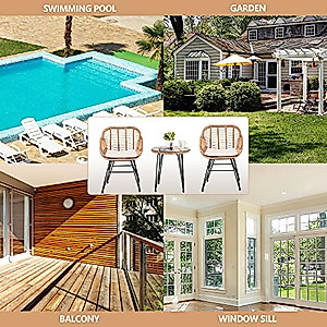 Leasbar 3 Piece Patio Conversation Bistro Set Porch Furniture Rattan Wicker Chairs，Outdoor Modern Garden Furniture Set for Porch Backyard Pool