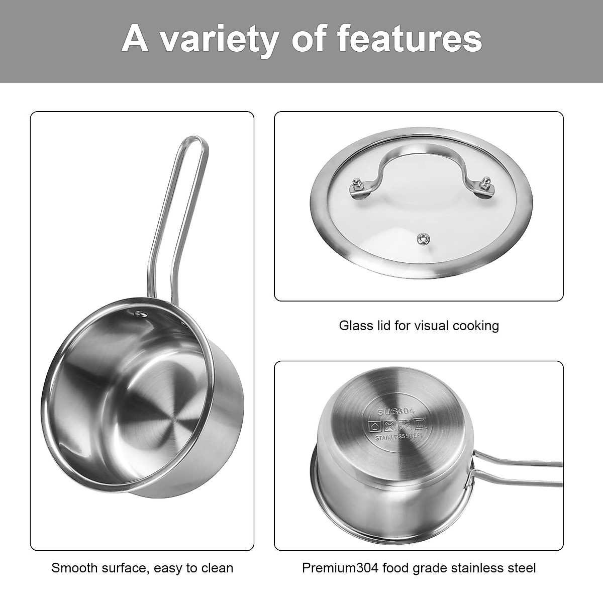 HOXHA Sauce Pot, 1.5 Quart Nonstick Saucepan,304 Stainless Steel Saucepan with Lid, Universal Milk Pot, Multipurpose Pot for Kitchen Home Restaurant