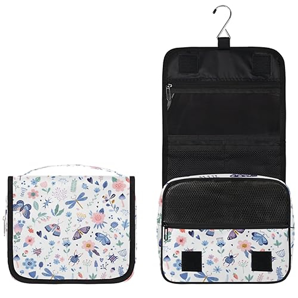 POFATO Butterfly Dragonfly Insect Pattern Travel Toiletry Bag Cosmetic Makeup Bag for Women Men Hanging Hook Wash Toiletries Portable Toiletry Bags Organizer