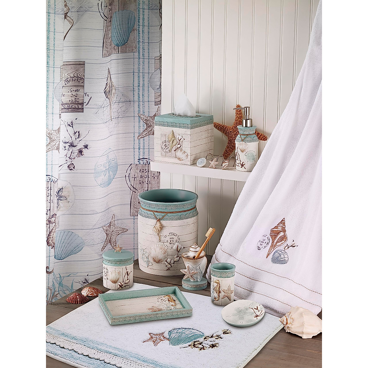 Avanti Linens - 3pc Towel Set, Soft & Absorbent Cotton, Farmhouse Inspired Bathroom Decor (Farmhouse Shell Collection)