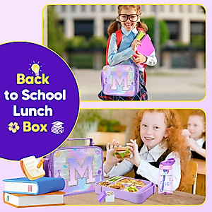 JYPS Lunch Box for Girls-Insulated Lunch Bag,Kids Bento Box with 6 Compartment,Water Bottle,Ice Pack,Salad Container,Perfect Lunch Container for Kids and Toddlers Back to School Age 7-15(Purple M)