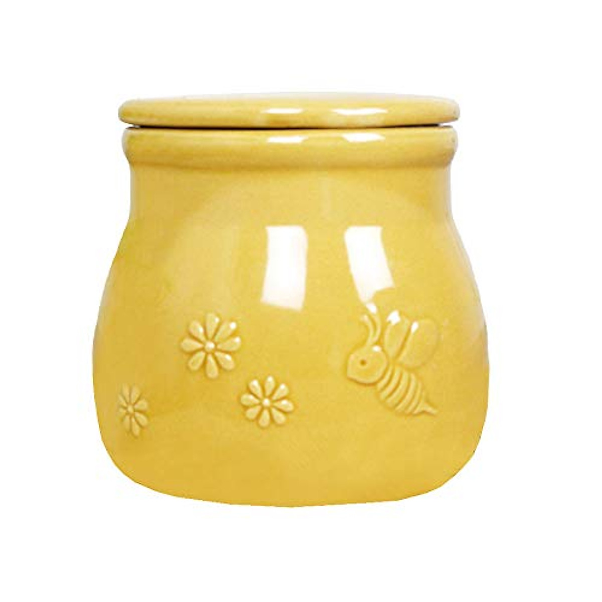 Ceramic Relief Bee Honey Jar Food Storage Jar Candy Dish Snack Can with Seal Lid