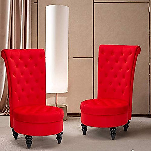 AVAWING Throne Royal Chair Set of 2 for Living Room, Button-Tufted Accent Armless High Back Chair with 24.6 Inch Larger Seat, Thick Padding and Rubberwood Legs, Enthusiastic Red