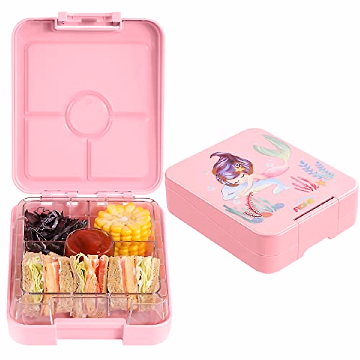 AOHEA Bento Lunch Box for Kids: Bento Boxes BPA FREE Kids Lunch Box 4 Compartment Toddler Bento Box Tritan Lunch Boxes Toddler Lunch Containers for Daycare or School(Mermaid)