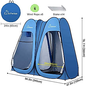 WolfWise 2 Room Pop Up Shower Privacy Tent Dressing Room Sun Shelter for Outdoor Camp Toilet Camping Biking Fishing