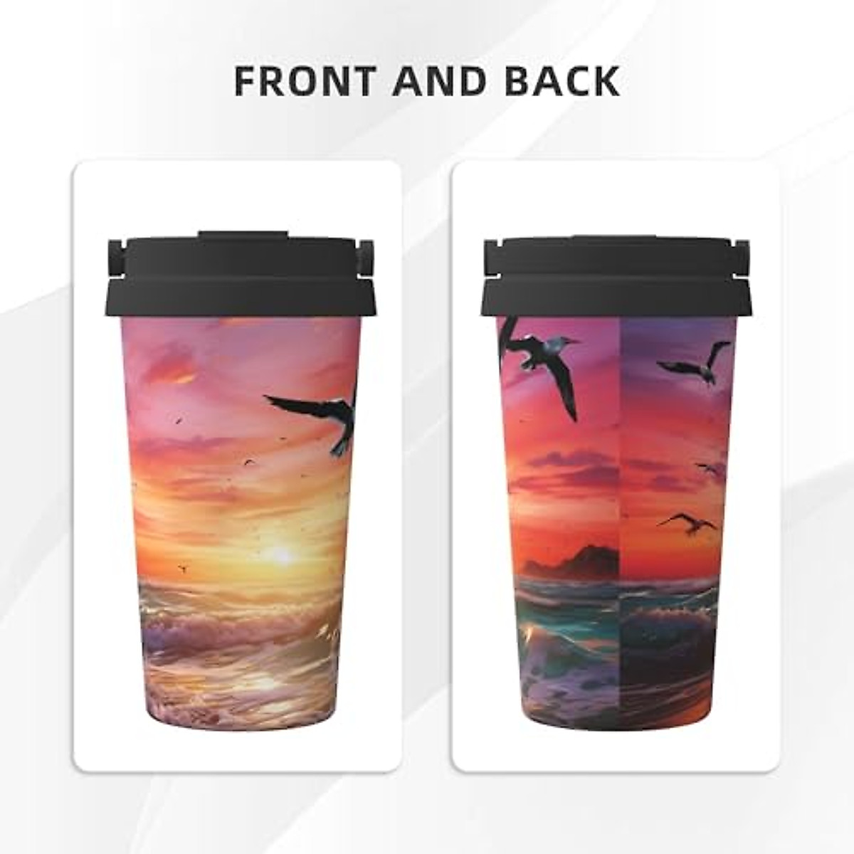 GTKSYNVE Reusable Coffee Mug with Lid and Handle, Sea gull Flying Over Colorful Sky Tumbler for Hot & Cold Drinks 16oz Stainless Steel Insulated Coffee Tumblers Double Wall Vacuum Thermal Cup