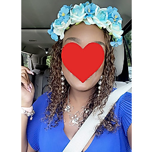 LLinfflr Floral Garland Crown Boho Flower Headband Hair Wreath Floral Halo Headpiece with Ribbon Wedding Party Blue