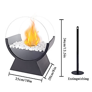 Round Glass Tabletop Fireplace 13.5" H Portable Fire Bowl Pot Clean Burning Bio Ethanol Ventless Fireplace for Indoor Outdoor Patio Parties Events(Black)