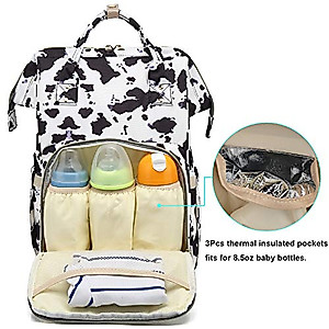 Yusudan Cow Print Diaper Bag Backpack for Baby Girls, Mom Waterproof Large Nappy Bags for Women