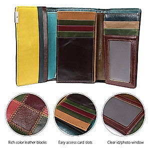 MASIWEI Multicolor Patchwork Wallet for Women, Genuine Leather Elegant Wallets Credit Card Holder with Zip Coin Purse (Multicolored-S2)