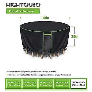 Round Outdoor Table Cover, 600D Heavy Duty Patio Furniture Covers, All Weather Resistant Patio Table & Chair Set Cover, Waterproof Patio Cover for Outdoor Furniture, 110" Dia x 28" H, Black