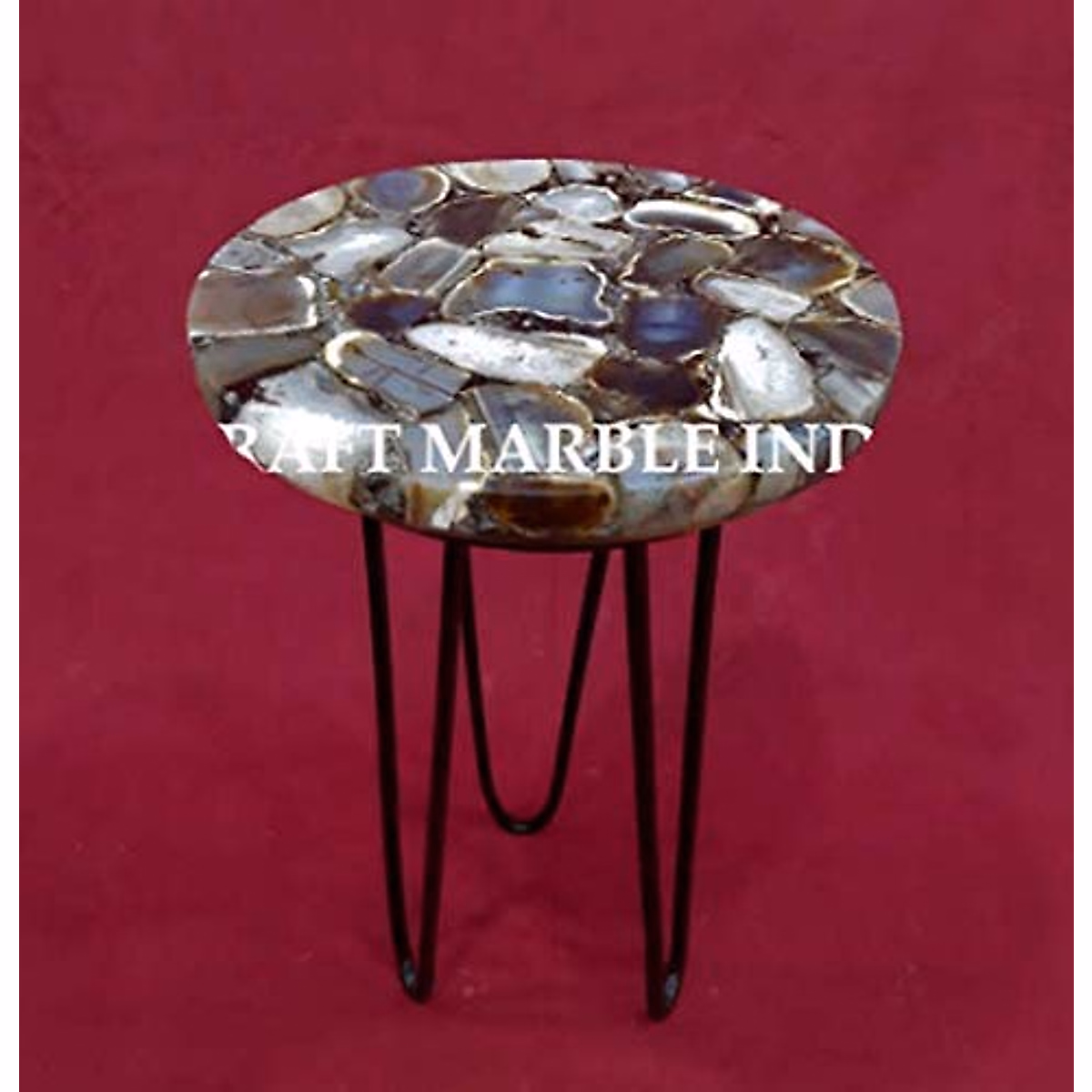 Agate Table With Metal Stand, Natural Agate Table, Round Agate Stone Table, Centerpiece, Agate Side Table 18" Inch