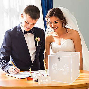 Hooqict Frosted Acrylic Wedding Card Box with Lock Large Rustic Gift Card Boxes for Reception, Party, Wishing Well, Money Box Holder, Graduation Decorations, Baby Shower