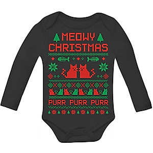 Tstars Meeowee Christmas Ugly Sweater Design - Cute Xmas Infant Baby Long Sleeve Bodysuit 6M Black