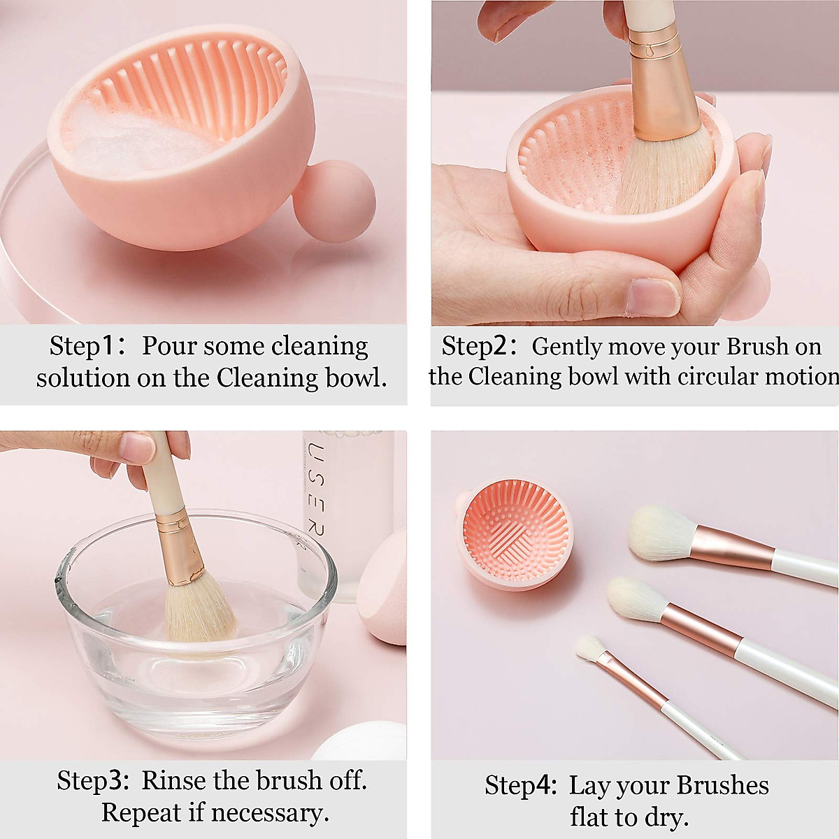 Pubcontti Asion Brush Cleaning Pad，Silicone Makeup Cleaning Brush Scrubber Bowl Portable Washing Tool Cosmetic Brush Cleaner for Girl-Easy Clean
