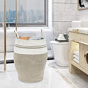 InfiBay Large Laundry Hamper | Tall Laundry Basket | Woven Cotton Rope Clothes Hamper | 25.6” Height Tall Dirty Clothes Hamper with Extended Handles in Bedroom, Bathroom or Living Room