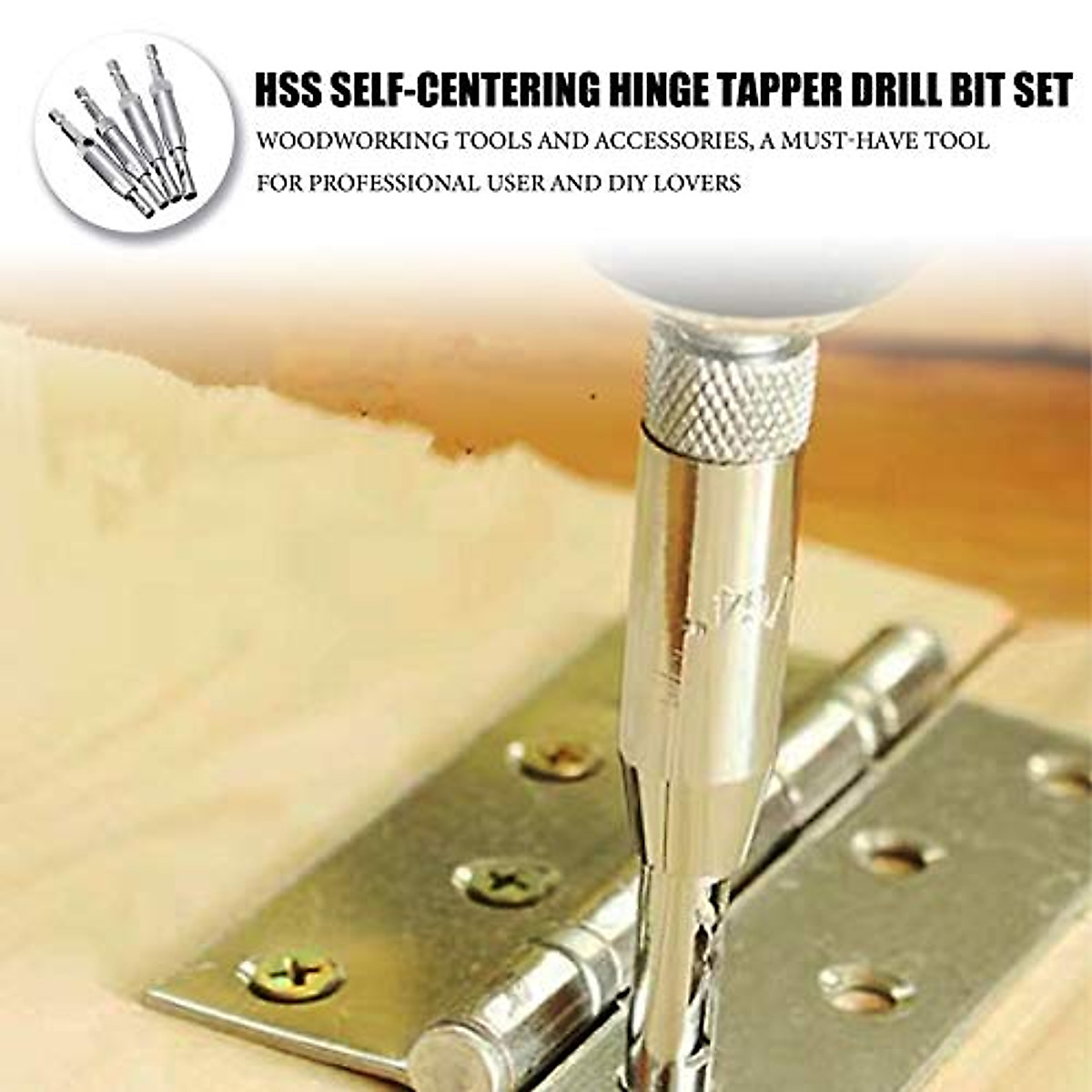 Self Centering Drill Bit Set, 4 PCS HSS Self-Centering Hinge Tapper Core Drill Bit Set, Woodworking Tools and Accessories 5/64", 7/64", 9/64", 11/64"