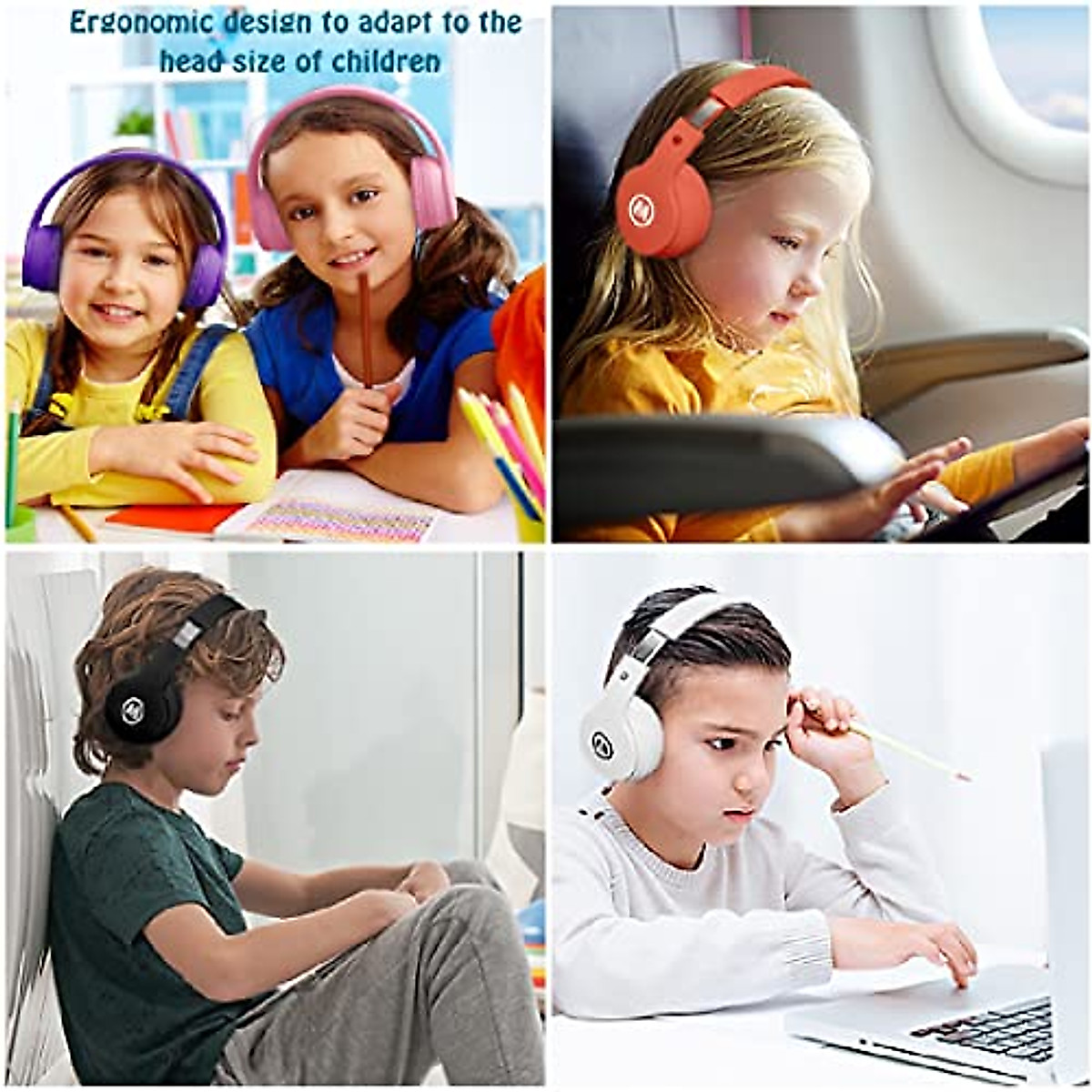 Mokata Headphones Bluetooth Wireless/Wired Kids Volume Limited 85 /110dB Over Ear Foldable Noise Protection Headset with AUX 3.5mm Mic for Boys Girls Child Travel School Cellphone Pad Tablet PC Pink
