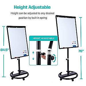 DexBoard Magnetic Mobile Whiteboard/Height Adjustable Dry Erase Board Easel on Rolling Stand, 40 X 28 Inch, w/ Flipchart Easel Pad, Magnets & Eraser, Black