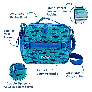 Bentgo Prints Insulated Lunch Bag Set With Kids Bento-Style Lunch Box (Shark)