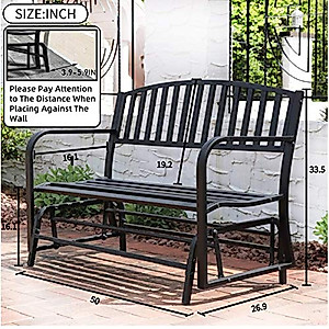 Outdoor Glider Garden Bench, 50" Patio Double Outdoor Swing Rocking Glider w/Durable Metal Cast Iron Porch Glider Seat & Armrests Steel Frame, Garden Glider for Porch, Garden, Sunroom, Backyard, Deck