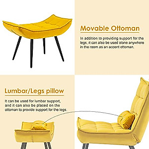 MCombo Accent Chair with Ottoman, Velvet Modern Tufted Wingback Club Chair, Upholstered Leisure Chairs with Metal Legs for Bedroom Living Room 4079 (Yellow)