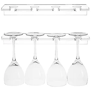 MyGift Wall Mounted Modern Clear Premium Acrylic Wine Glass Holder Stemware Hanging Rack, Set of 2