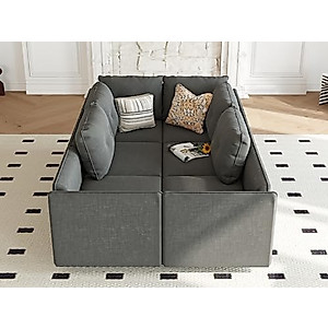LLappuil Modular Sofa Sleeper Sectional Couch Convertible 6 Seater Modular Sectional with Storage, Black
