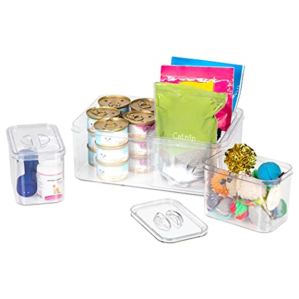 Richards Homewares Clear Plastic Storage Bins-Set of 4 Large, Medium, Small Containers for Closet Fridge Organization, 4 Count