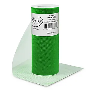 Expo International Decorative Matte Tulle, Roll/Spool of 6” X 25 Yards, Lightweight Polyester Tulle Fabric for Tutus, Costumes, and Party Decorations, Washable, Easy-to-Use, Pack of 1, Green