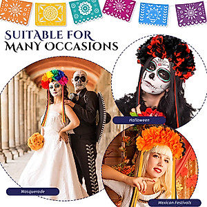 Riceshoot 3 Pcs Halloween Flower Headband Day of the Dead Floral Headband Mexican Flower Crown Headband Halloween Festival Wedding Headband for Women Girls Halloween Masquerade Bridal Party Dress up