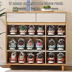 Fdit Shoe Slots,5pcs PP Adjustable Shoe Organizer Double Layer Shoe Stacker Space Saving Home Shoe Rack Holder (Blue)