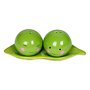 Peas in a Pod Green Ceramic Magnetic Salt and Pepper Shakers 3 Piece Gifting Boxed Set