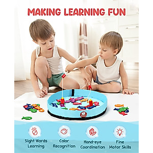 GAMENOTE Sight Words Wooden Magnetic Fishing Game - 220 Fish, Phonic Games for Kids Ages 3-9 Pre K to 3rd Grade, Dolch Sight Words Level 1 - Level 5 Educational Brain Games (220)