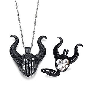 SUU Villain Jewelry Maleficent Necklace Women Girls Locket Necklace Maleficent Horn Pearl Cage Pendant Black Necklace Villain Gift