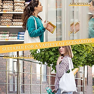 Epakh 10 Pack Natural Tote Bag with Zipper Reusable Canvas Grocery Bag Blank Cotton Tote Bags with Handles Large Plain Shopping Totes for Women Men DIY Painting Crafting Multipurpose Totes Set, Beige