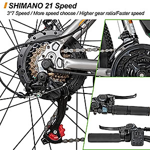 HILAND Rockshark Electric Bike Electric Mountain Bike Aluminum 26/27.5 inch 350W 20MPH Adults E-Bike Shimano 21 Speed Disc Brake Suspension Fork with 36V 10.4Ah Removable Battery