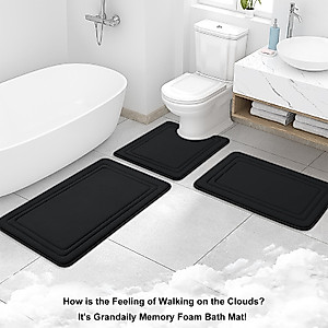 Grandaily Memory Foam Bath Mat Rug 24x16, Ultra Soft, Non-Slip and Absorbent Bathroom Rugs, Machine Wash Dry, Comfortable Bath Carpet for Bathroom Floor, Tub and Shower, Black