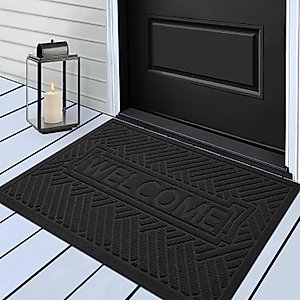 HIYARD Front Door Mat Indoor Outdoor Entrance, Absorbent Resist Dirt Outdoor Welcome Mats, Non Slip Indoor Outdoor Door Mats, Fade Resistant, Low Profile Doormat for Entryway, 29×17, Black