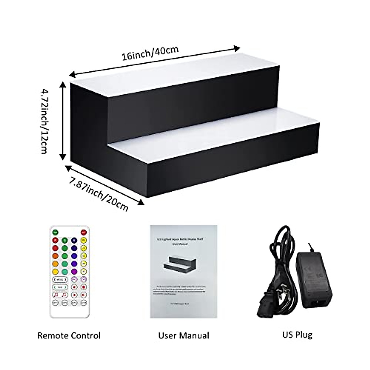 VONCI LED Lighted Liquor Bottle Display Shelf,16 Inch 2 Step Illuminated Bottle Display Shelf LED Lighted Bar Shelf with Remote Control App Control for Home Commercial Bar Party Accessories