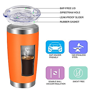 VEGOND 20oz Tumbler with Lid and Straw Stainless Steel Tumbler Cup Vacuum Insulated Double Wall Travel Coffee Mug Powder Coated Coffee Cup(Orange 1 Pack)