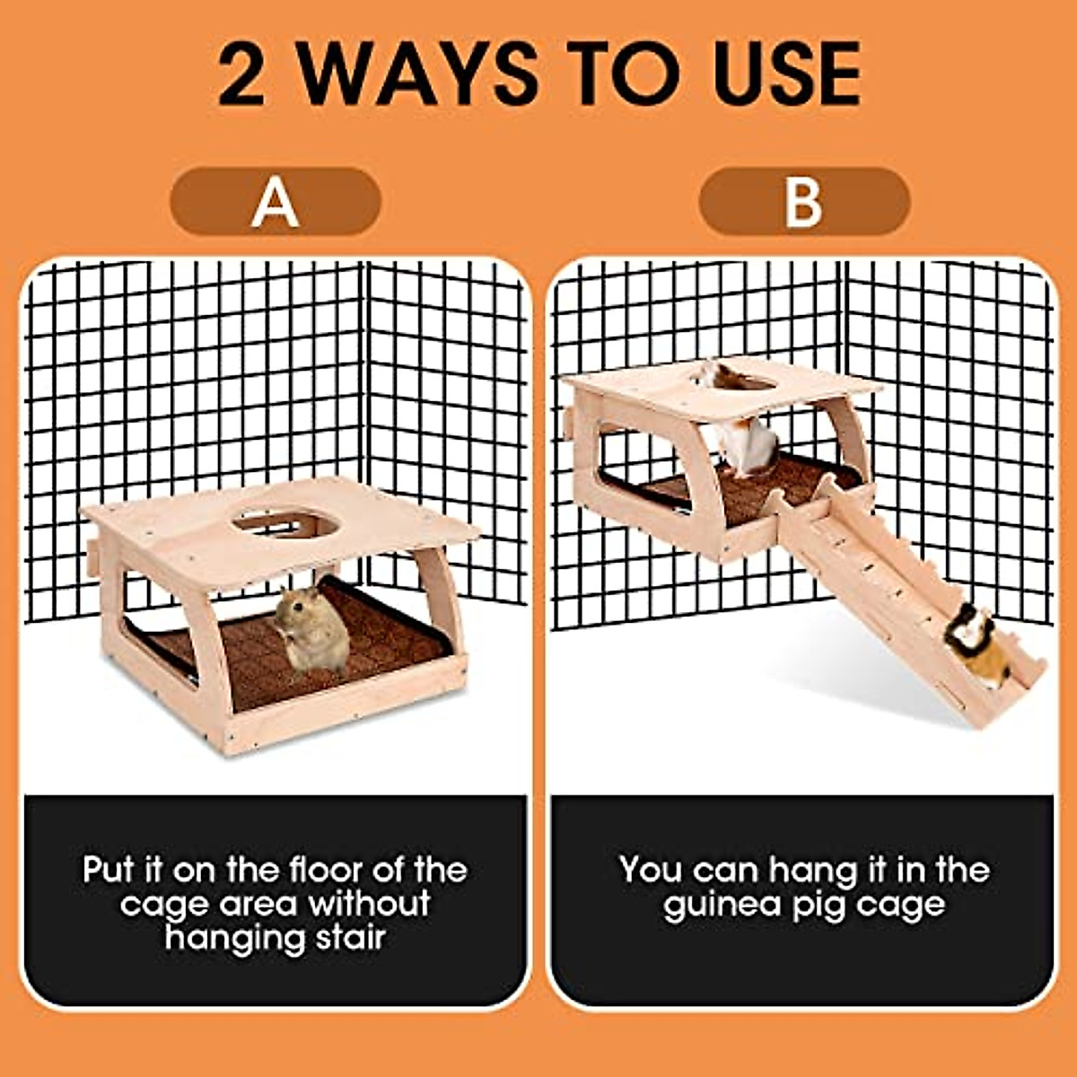 Haldane Guinea Pig Hideout - Wooden Small Animal Hideout with Mat & Ladder, Ventilated Small Animal House with Multiple Doors for Chinchilla Guinea Pig Hamsters Bunny