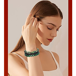 SONNYX 3Pcs 8mm Semi-Precious Gemstones Beaded Bracelets for Women Men Healing Crystal Stone Bracelet Stretch Round Beaded Elastic Bracelets Unisex Jewelry Gifts(GREEN)