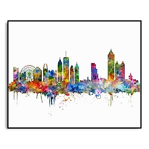 Atlanta Skyline, Atlanta Art Print, Skyline Watercolor Art, Atlanta City Wall Art, Skyline Artwork, Watercolour Atlanta Decor, Atlanta Lovers Gift, City Building Skyline, 8x10 inch No Frame