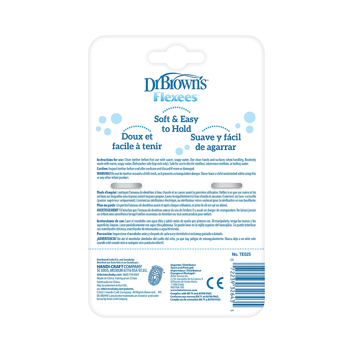 Dr. Brown's Flexees Beaded Teether Rings, 100% Silicone, Soft & Easy to Hold, Encourages Self-Soothe, 3 Pack, Black, White, Gray, BPA Free, 3m+