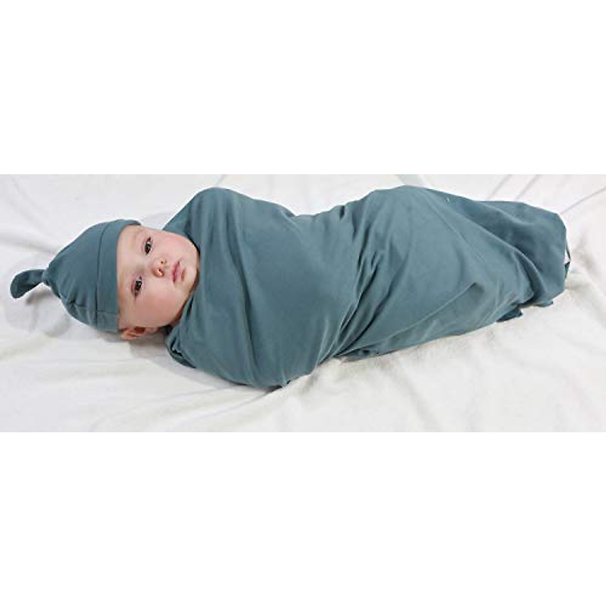 100% Cotton Knitted Baby Swaddle Blanket with Hat Set, 35"x35", Newborn Swaddle Wrap, Receiving Blankets, Burping Cloth & Stroller Cover, Perfect for Boys Girls (Dark Green)