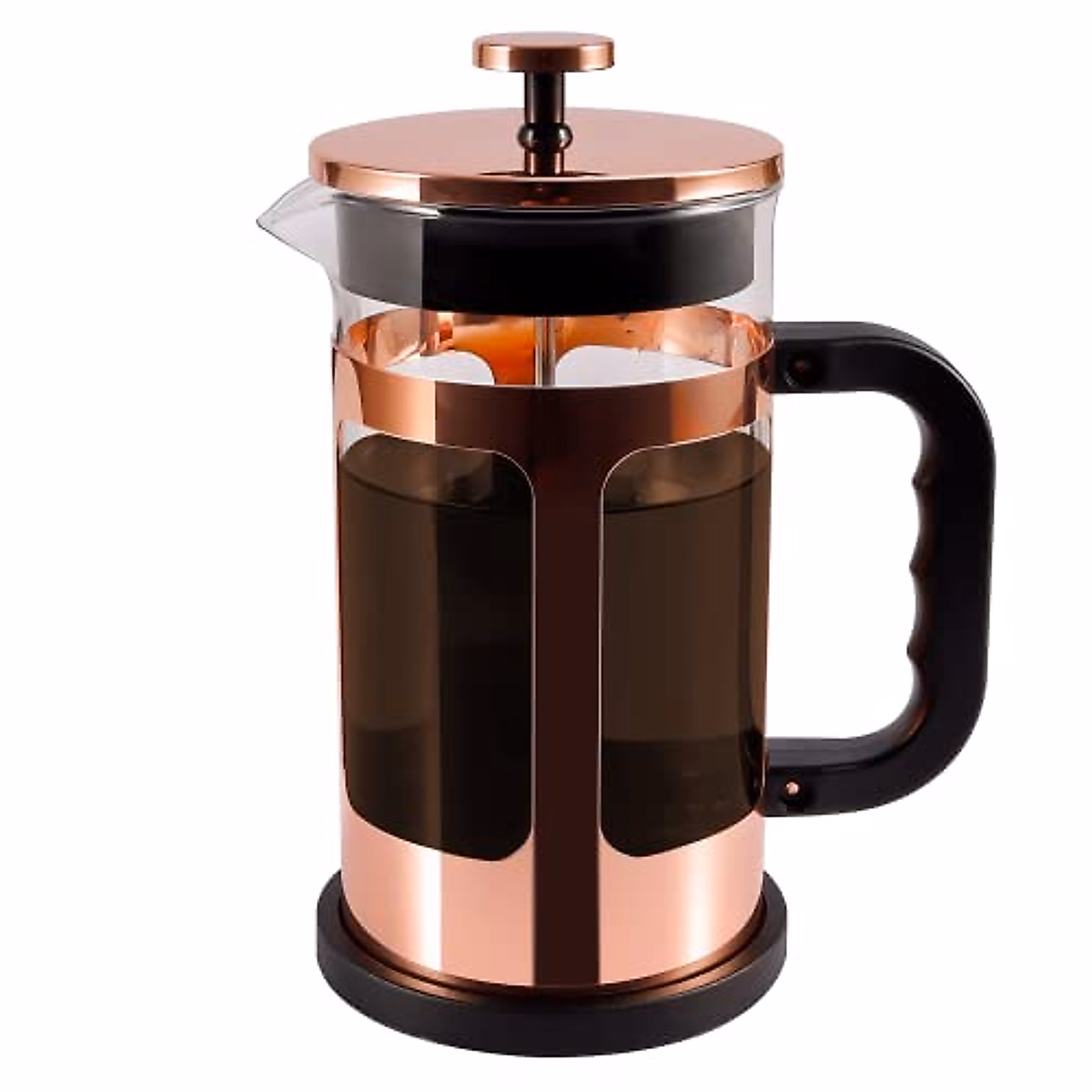 RealPero French Press Coffee Tea Maker， Upgrade Heat Cold Resistant Thickened Glass with 4 Level Stainless Steel Filtration System Brew Coffee & Tea， BPA Free, Large 1000ml 34oz,Rose Gold