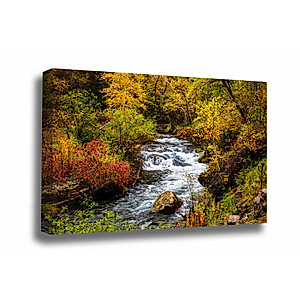 Black Hills Canvas Wall Art (Ready to Hang) Gallery Wrap of Fall Foliage Surrounding Creek on Autumn Day in Spearfish Canyon South Dakota Western Photography Nature Decor (.75, 24" x 36")