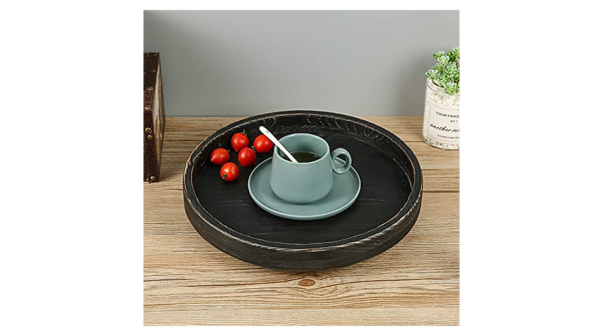 Rustic White Round Wood Lazy Susan - Farmhouse Decor