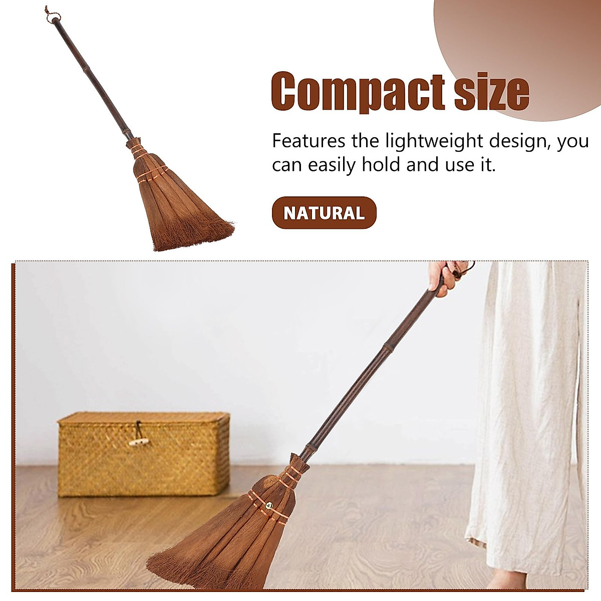 Operitacx Retro Asian Straw Broom Small Natural Flower Grass Broom Whisk Broom Kid Sweeping Cleaning Broom for Home Kitchen Bedroom 6.2(W) x23.1(L) inch